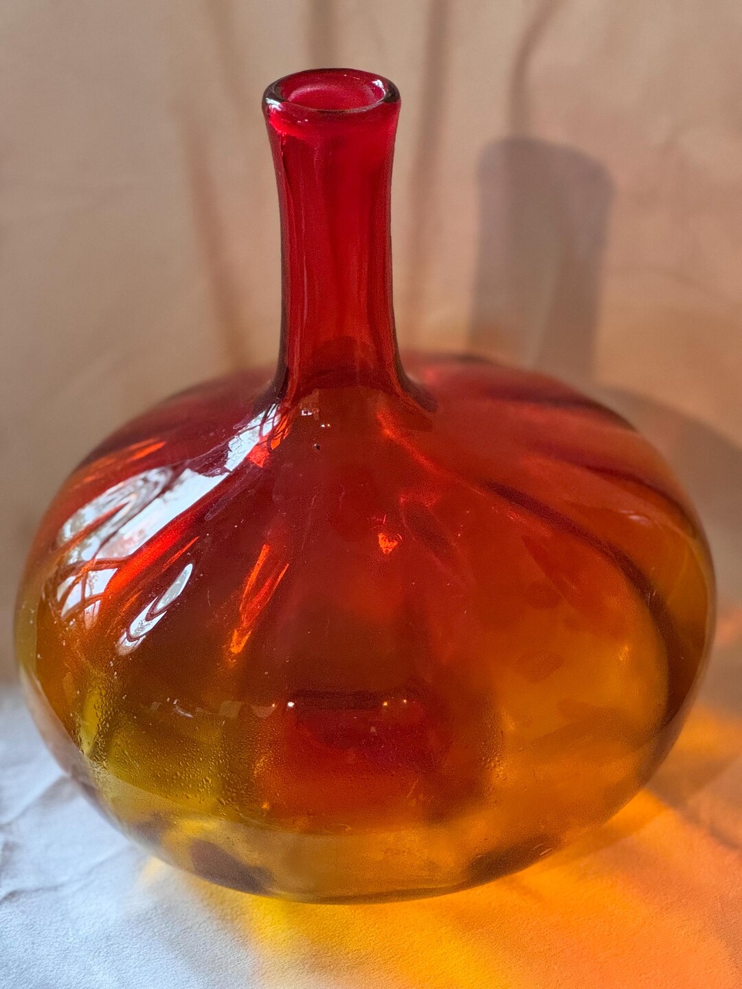 Vintage Amberina Art Glass Vase MCM Blown Glass Red to Amber Fade Hand ...