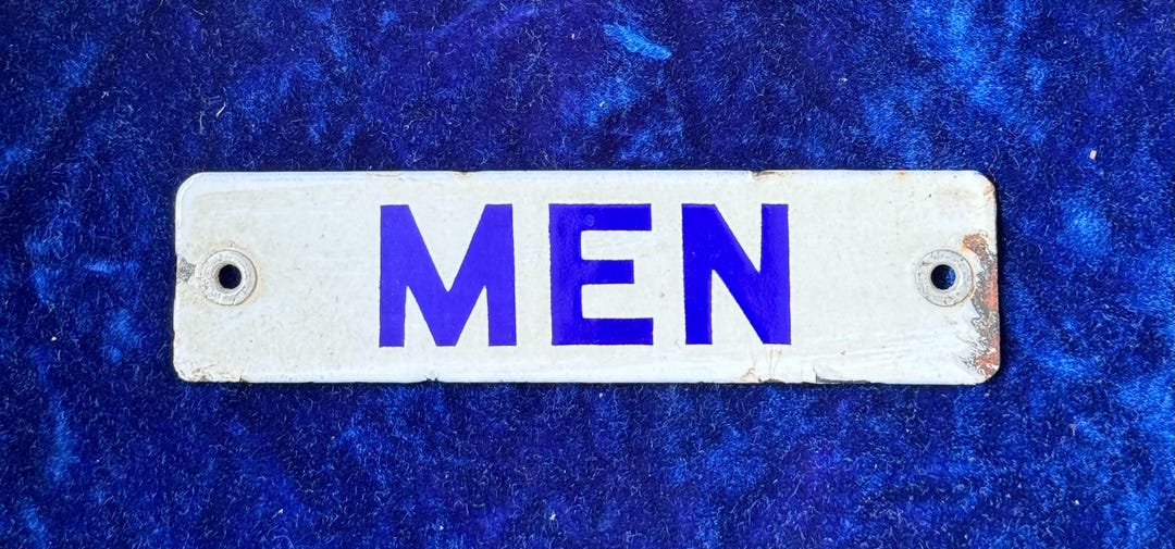 Vintage Enamel Men Restroom Sign Sign Collector Recreation Room Blue ...