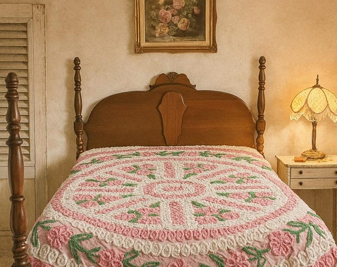 Vintage Pink Chenille Bedspread: Full Size Floral Tufted Spread - Etsy