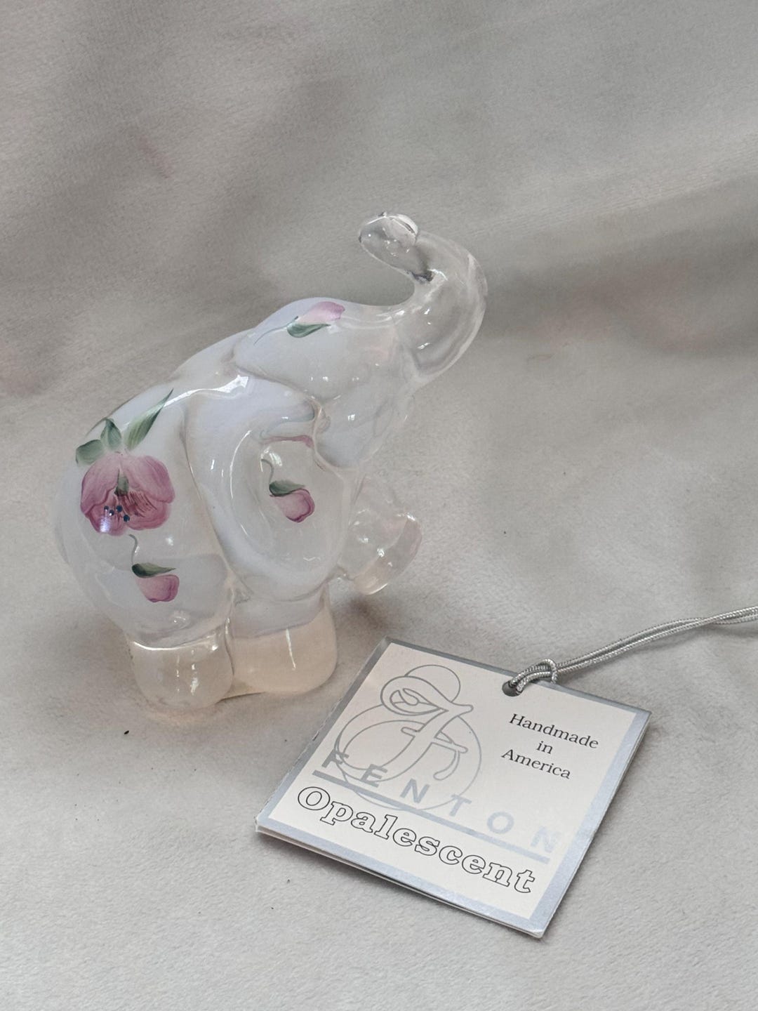 Vintage Fenton Hand Painted Opalescent Glass Elephant Pink Floral Hand ...