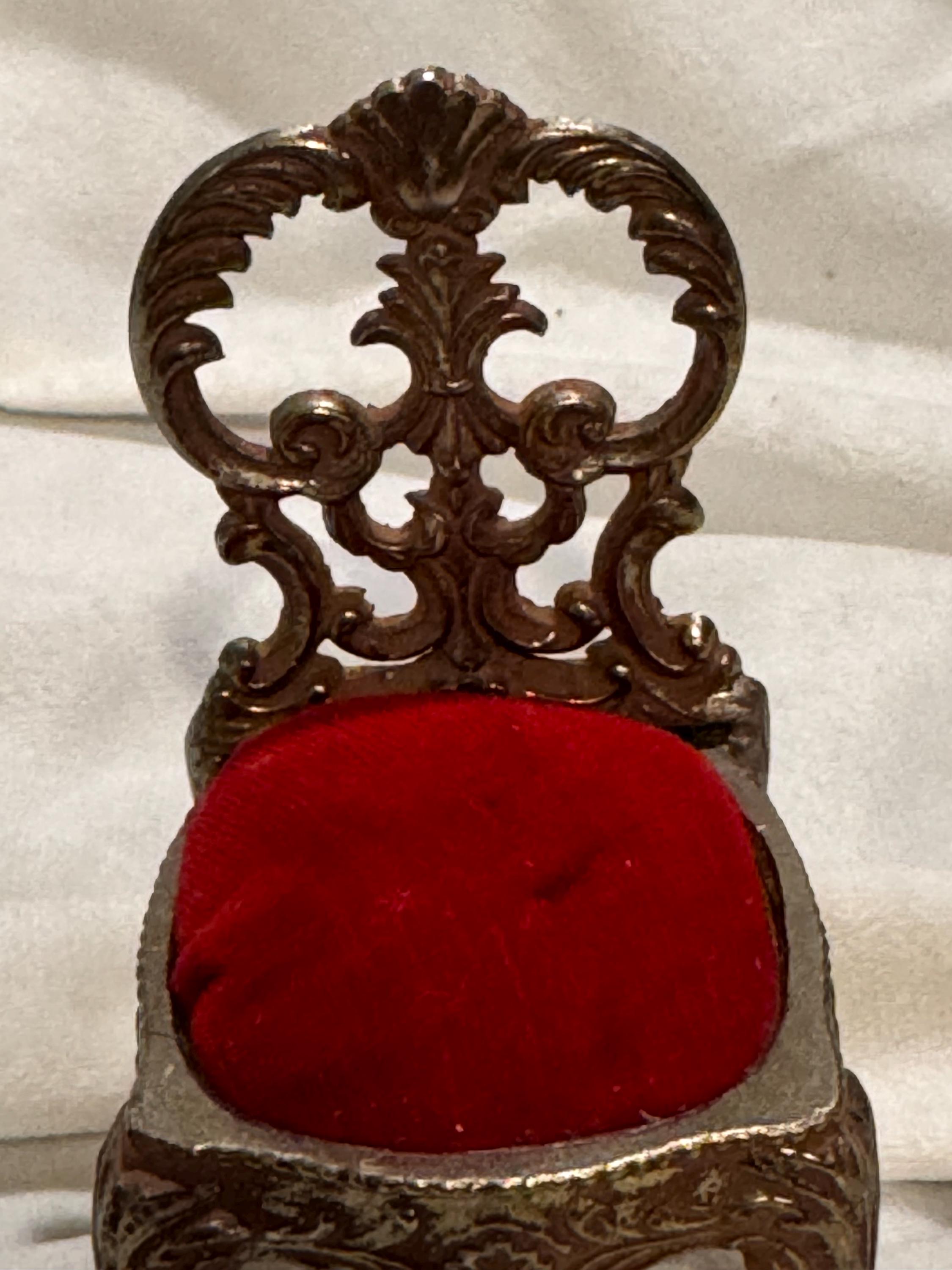 Pin Cushion Vintage Metal Chair With Red Velvet Seat Fancy Pin Cushion ...