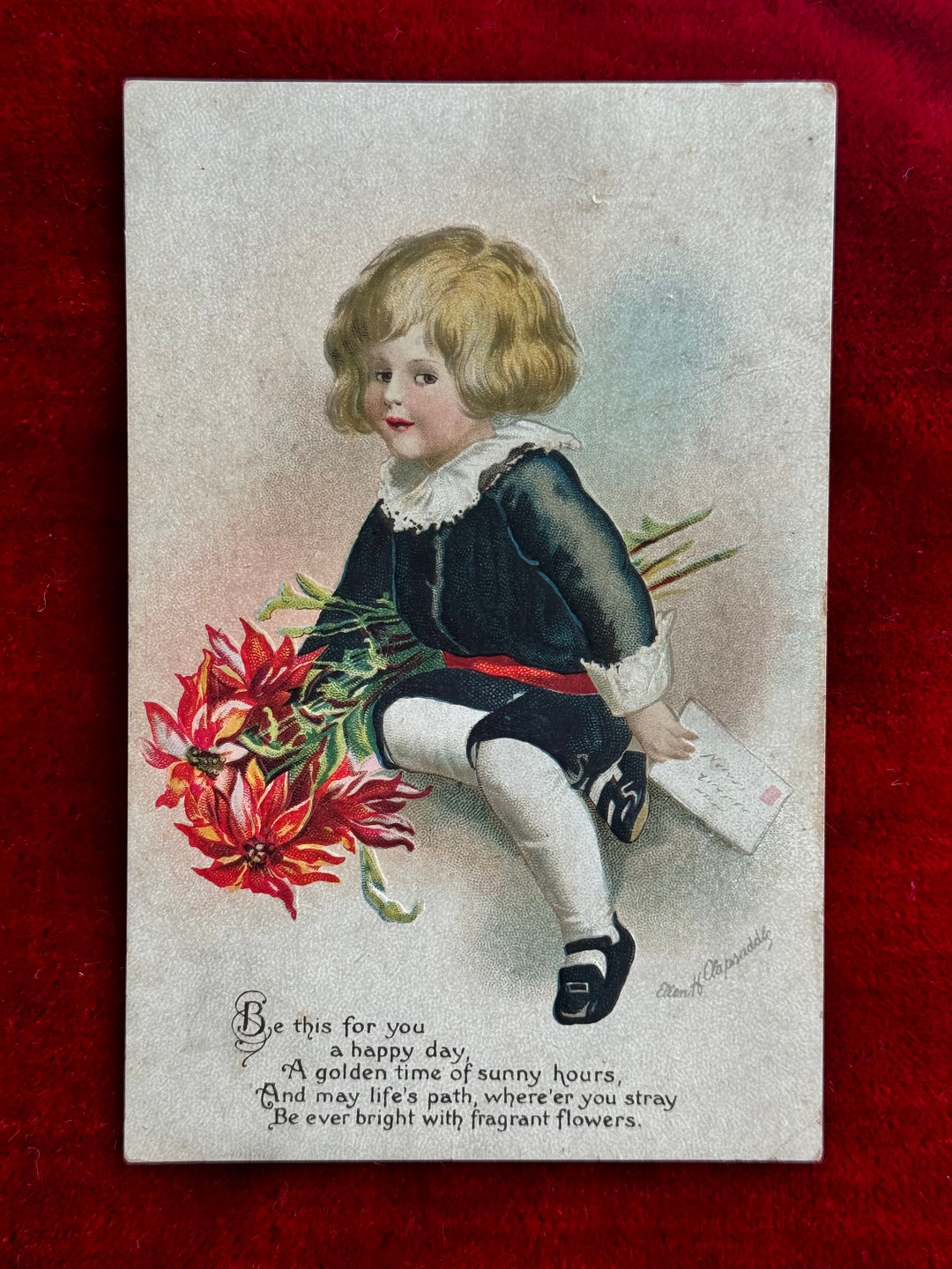 Vintage Postcard Little Girl With Flower - Etsy