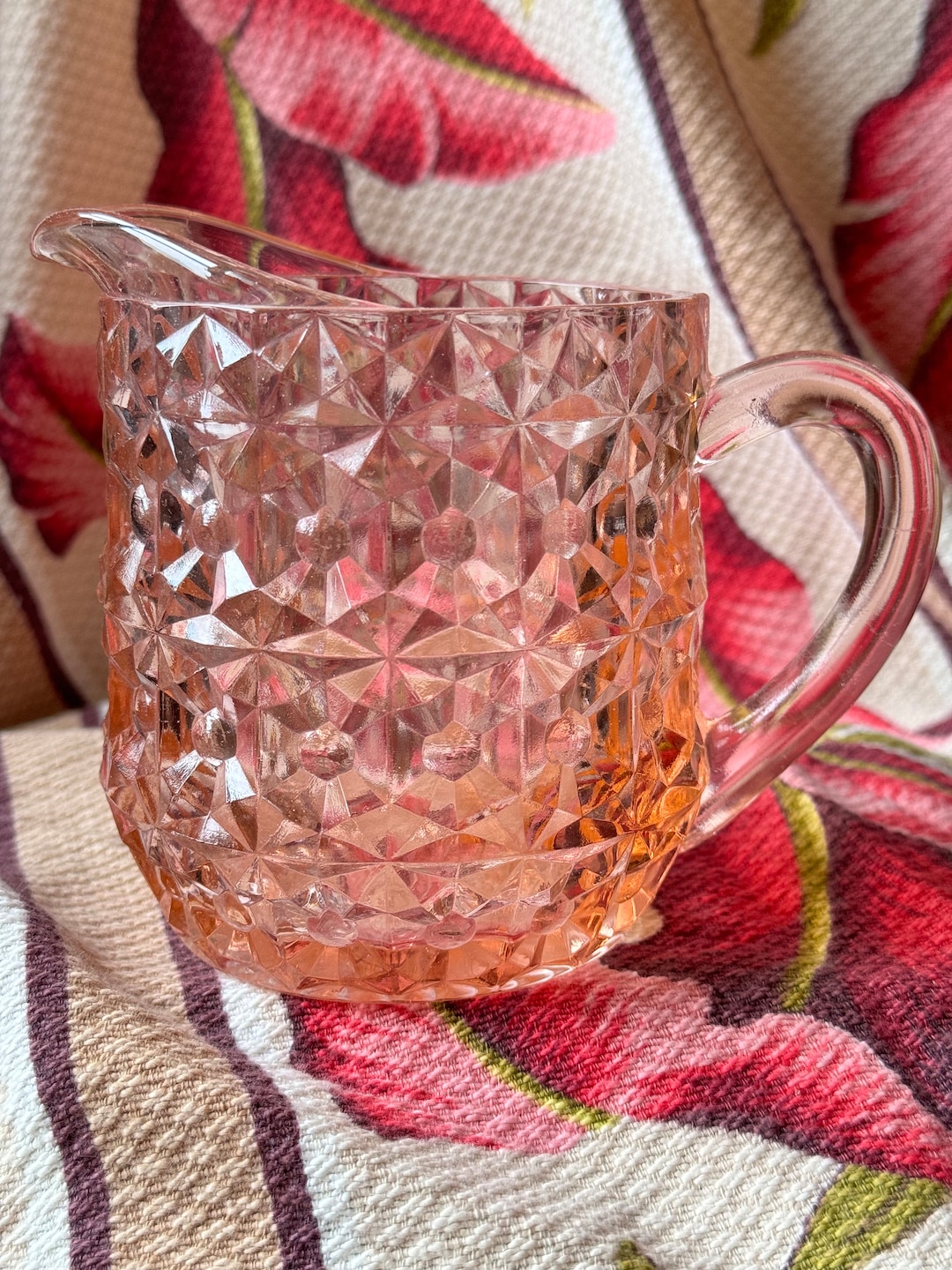 Pink Pitcher Pink Depression Glass Buttons and Bows Glassware Pink Milk ...