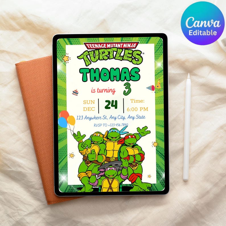Editable Ninja Turtle Party Invitation, Printable Boys Birthday ...