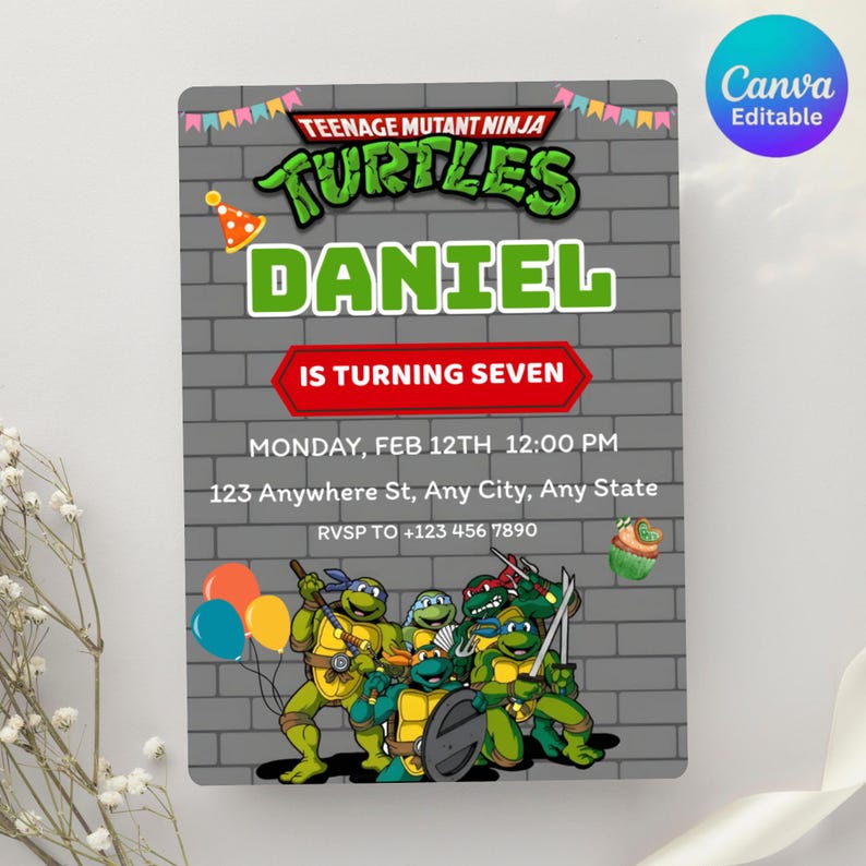Editable Ninja Turtle Invitation Template, Digital Printable Birthday ...