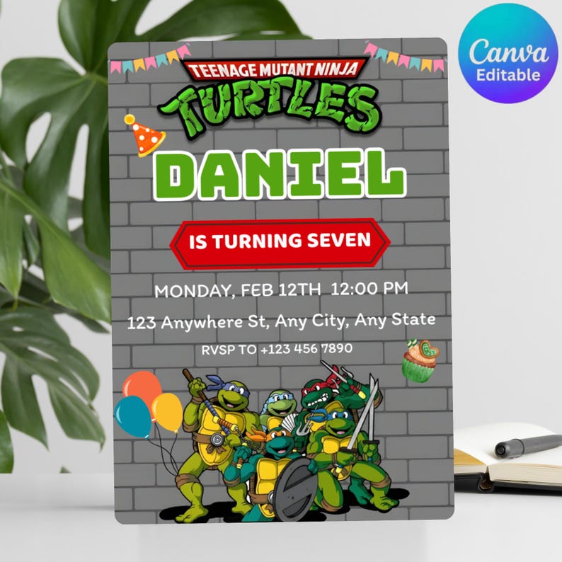 Editable Ninja Turtle Invitation Template, Digital Printable Birthday ...