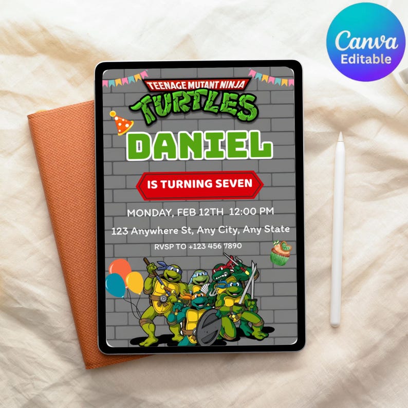 Editable Ninja Turtle Invitation Template, Digital Printable Birthday ...