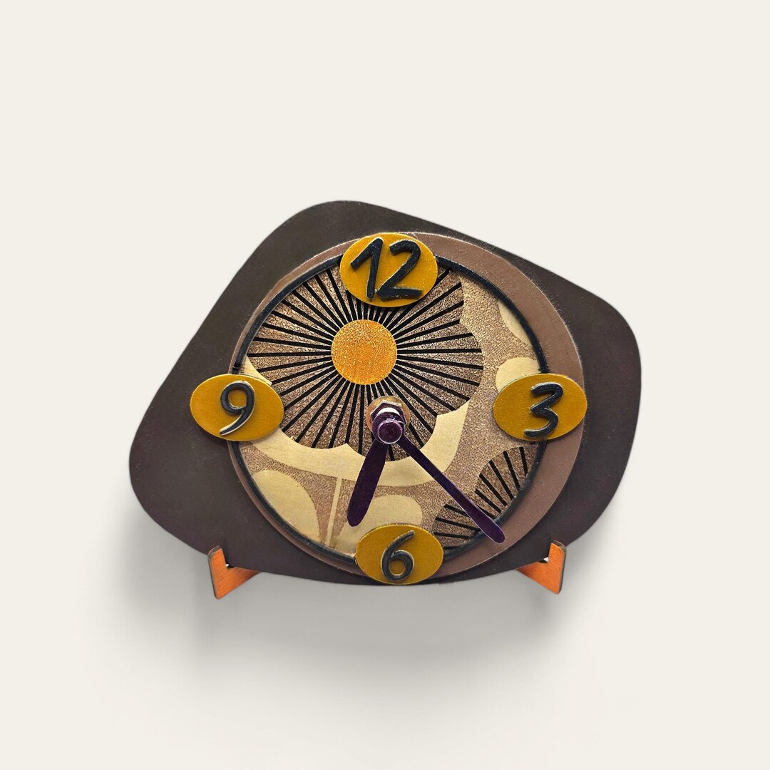 Unique Wooden Retro Tabletop Clock - Handmade Plywood Table Top Clock ...