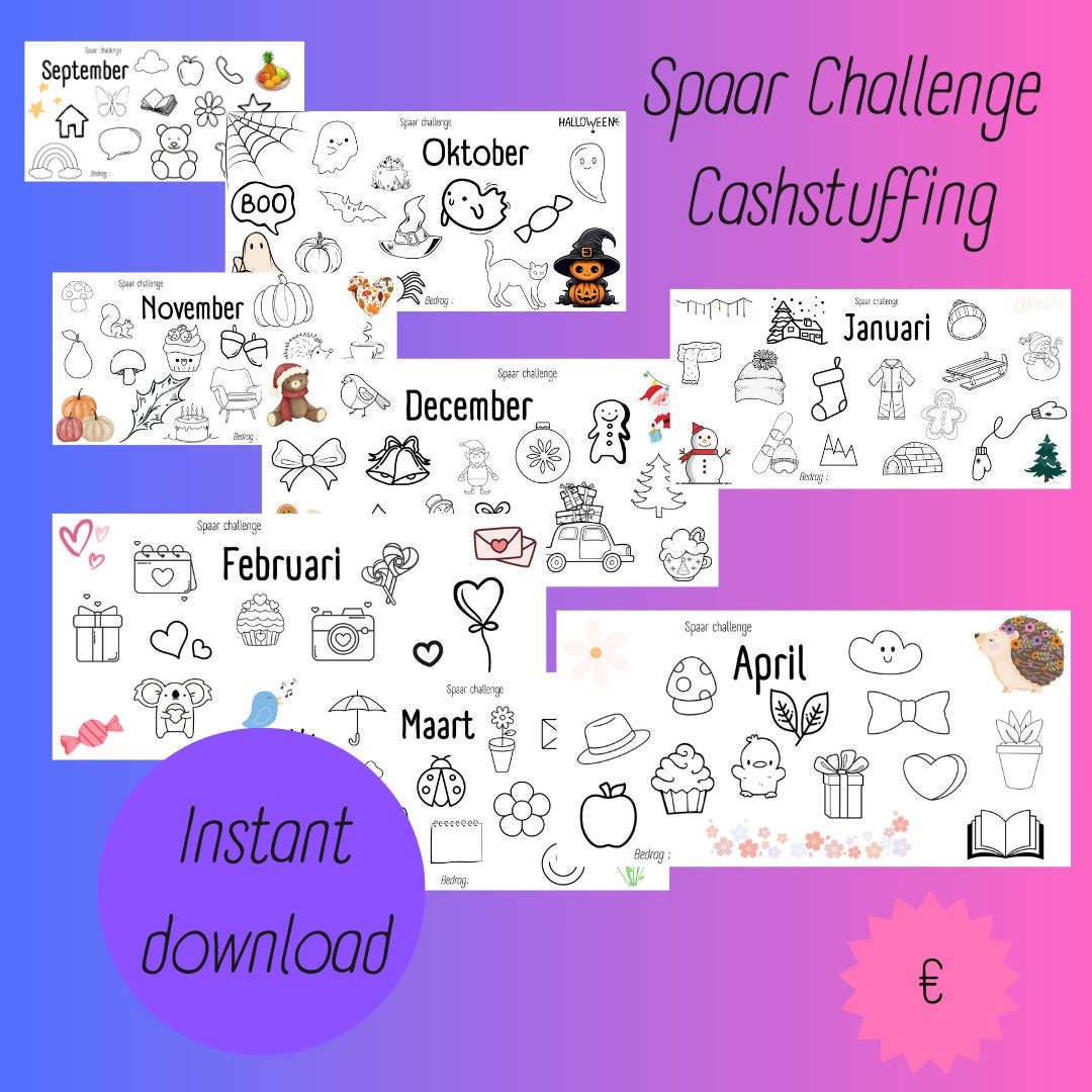 Digital 12 Maanden spaar challenge voor A6 Budget binder. - Etsy Nederland