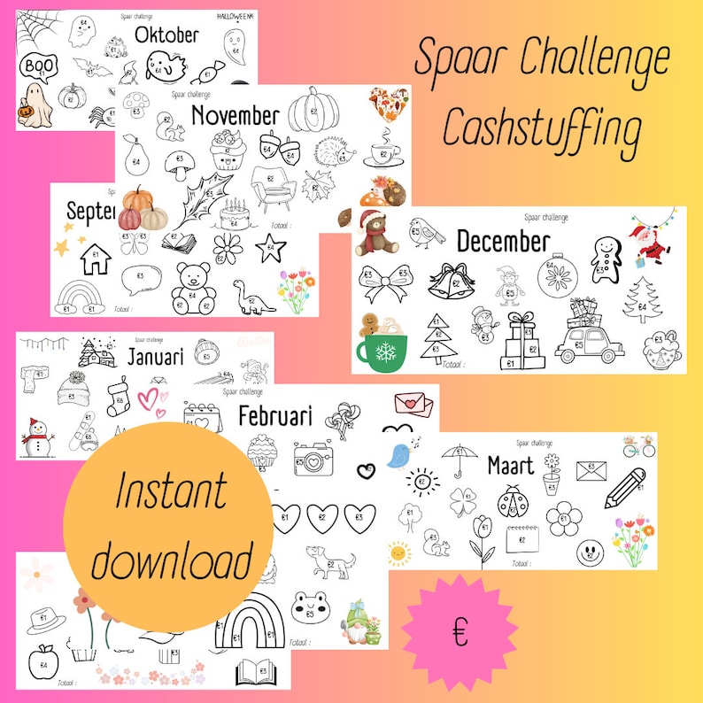 Digital 12 Maanden spaar challenge voor A6 Budget binder. Cashstuffing ...