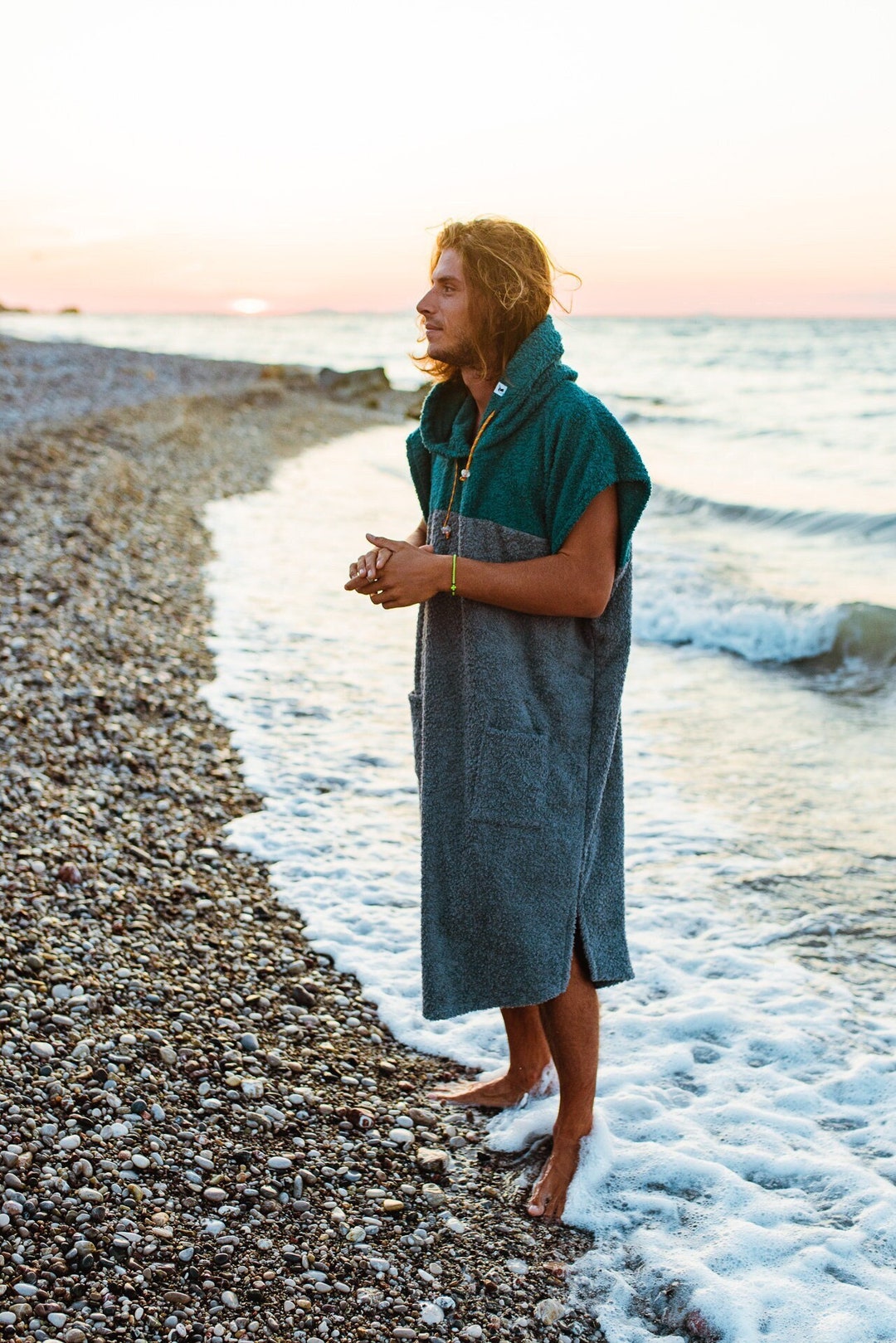 Surf Poncho Long Tropical Green, Poncho, Terry Cloth, Hooded Towel ...