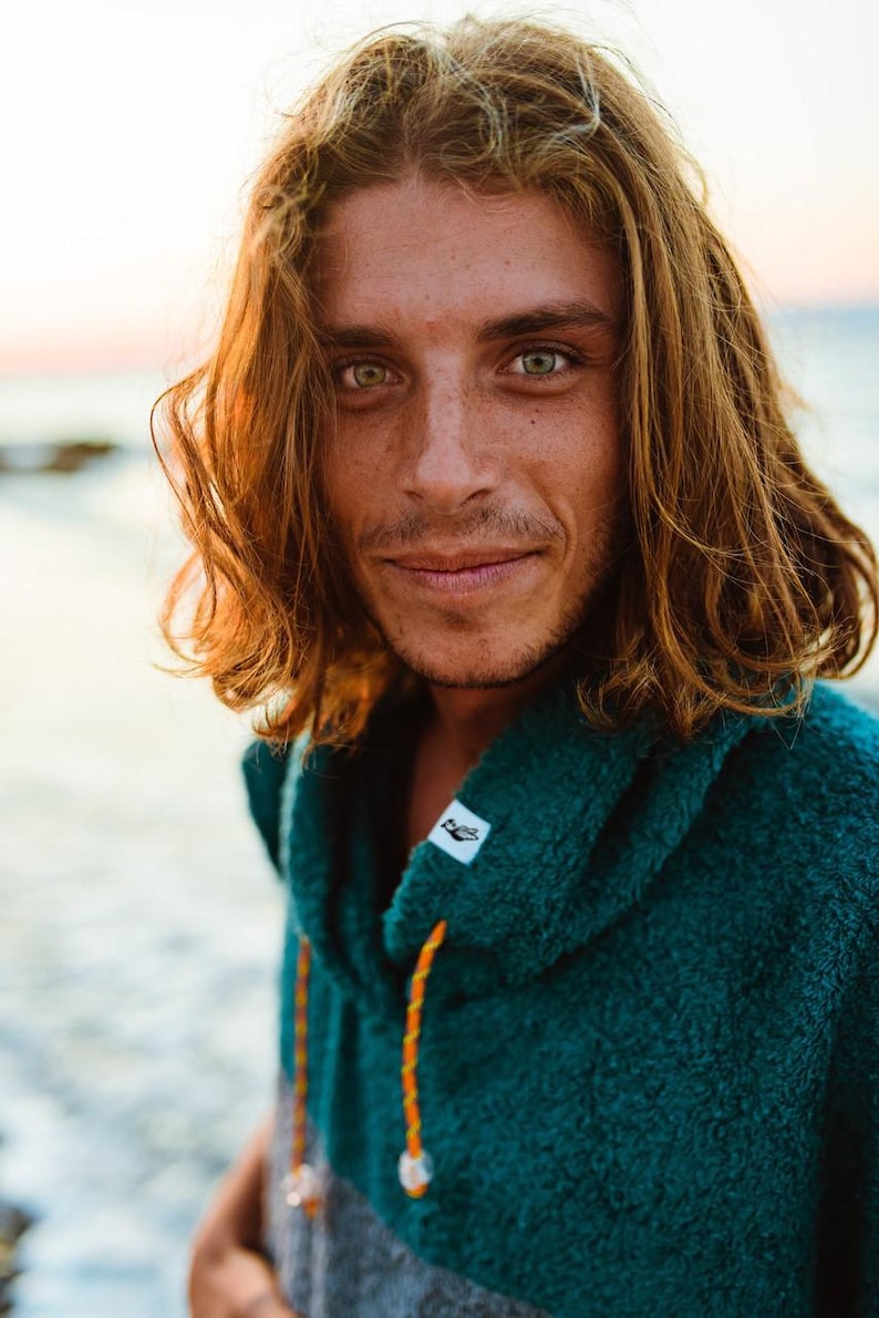 Surf Poncho Long Tropical Green, Poncho, Terry Cloth, Hooded Towel ...