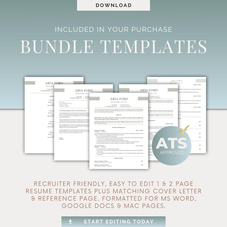 ATS Ready Resume Template Word + Cover Letter | CV Template & Format ...