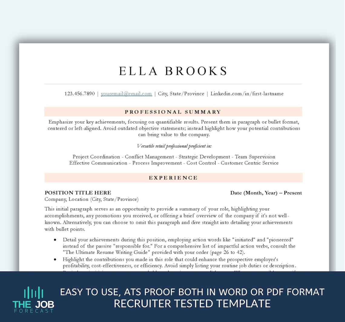 2024 ATS Professional Resume Template Word Cover Letter CV Template ...