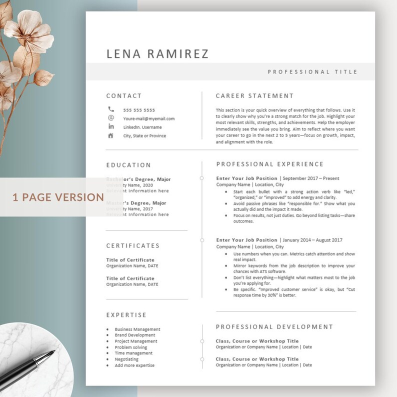 ATS Friendly Resume + Cover Letter Templates | Executive, Marketing ...