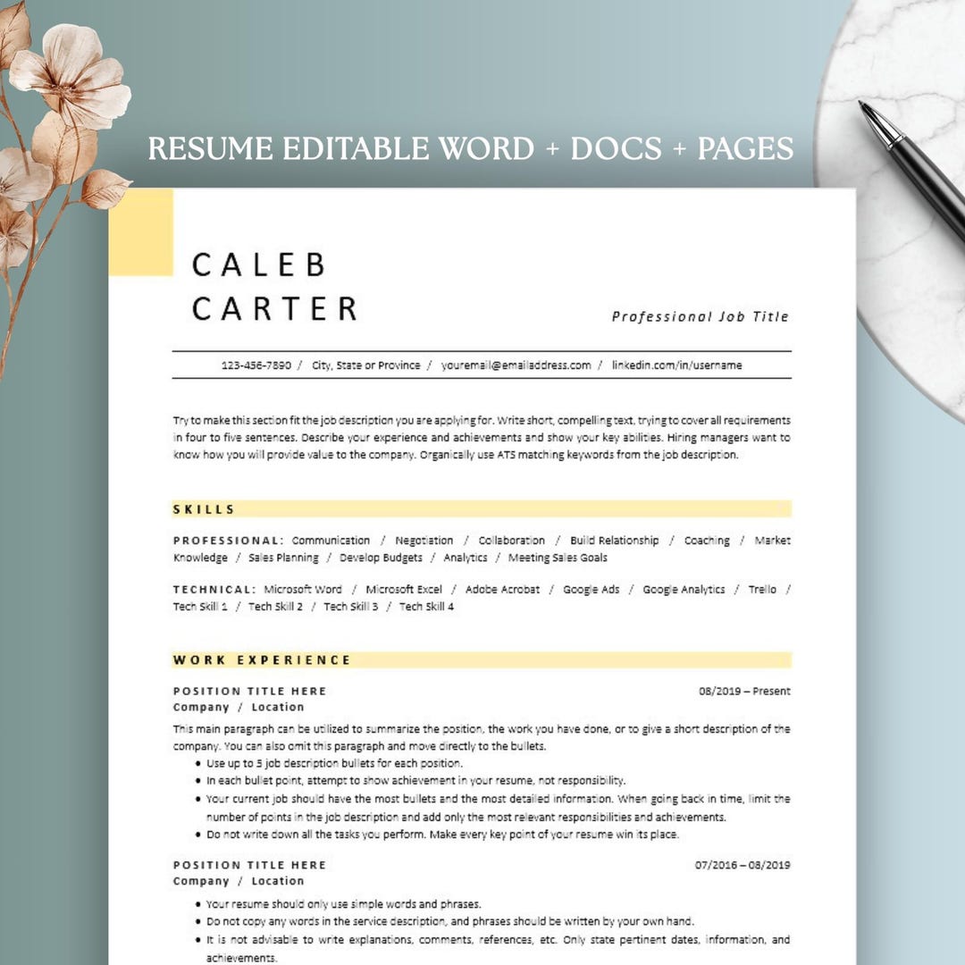 ATS Ready Resume Template Word + Cover Letter | CV Template & Format ...