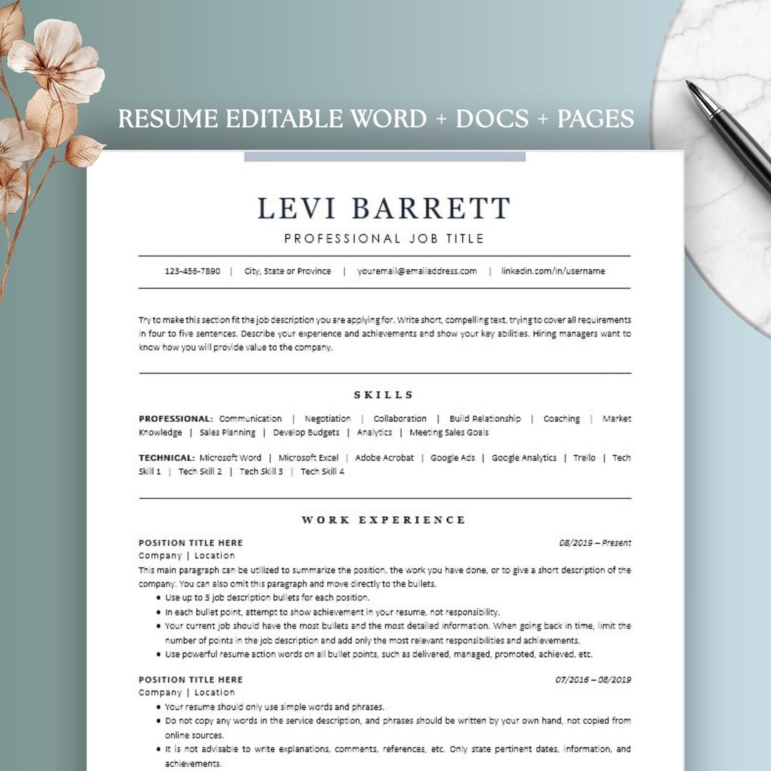 ATS Friendly Resume Template | Resume and Cover Letter | Professional ...