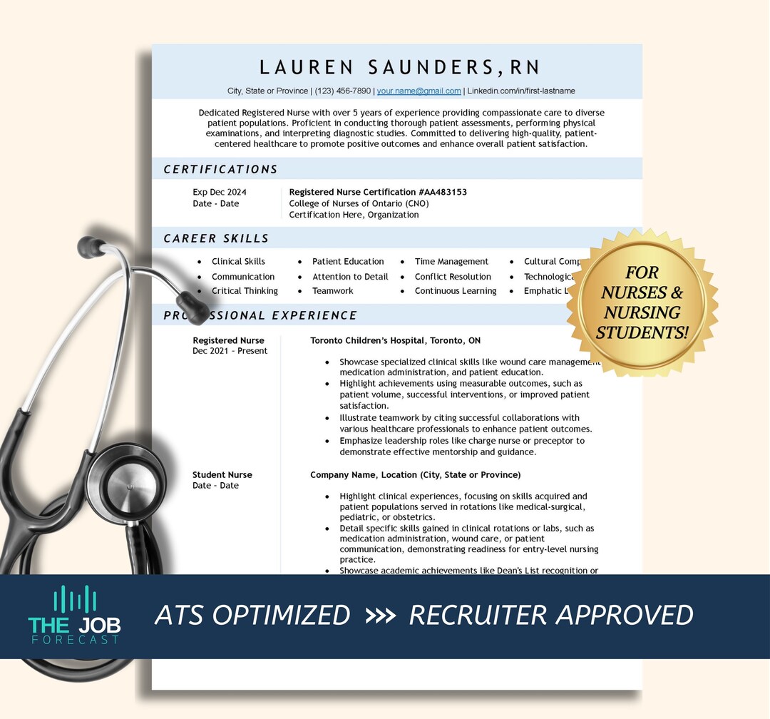 2024 ATS Approved RESUME Word Template NURSE Resume Template Nursing ...