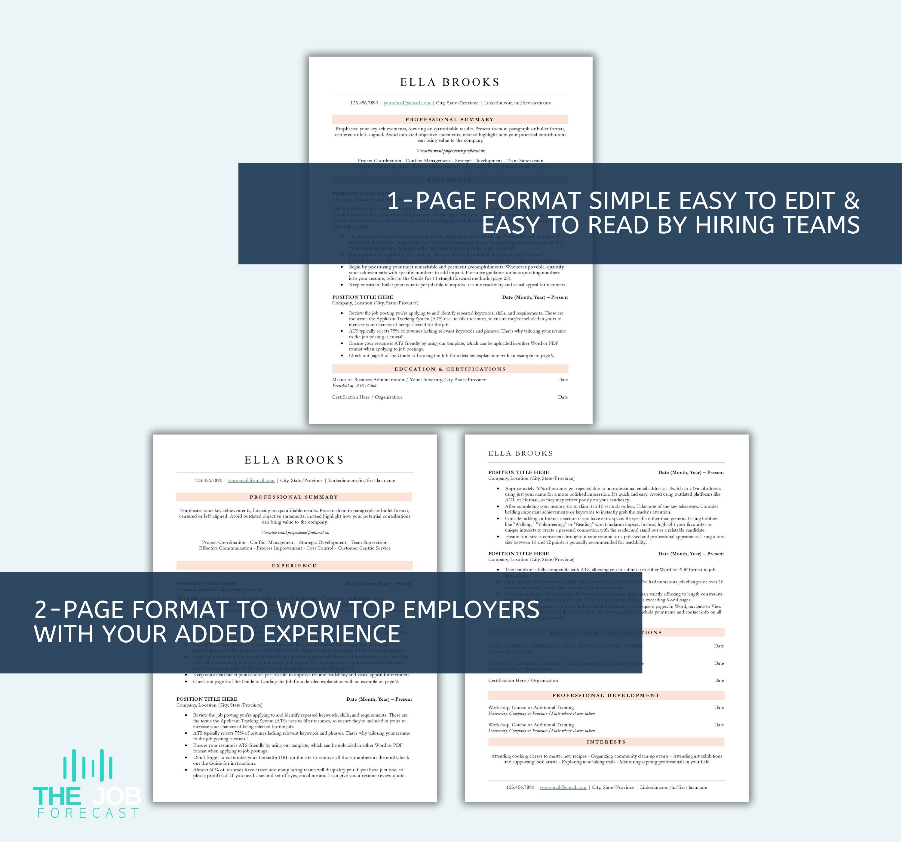 2024 ATS Professional Resume Template Word Cover Letter CV Template ...