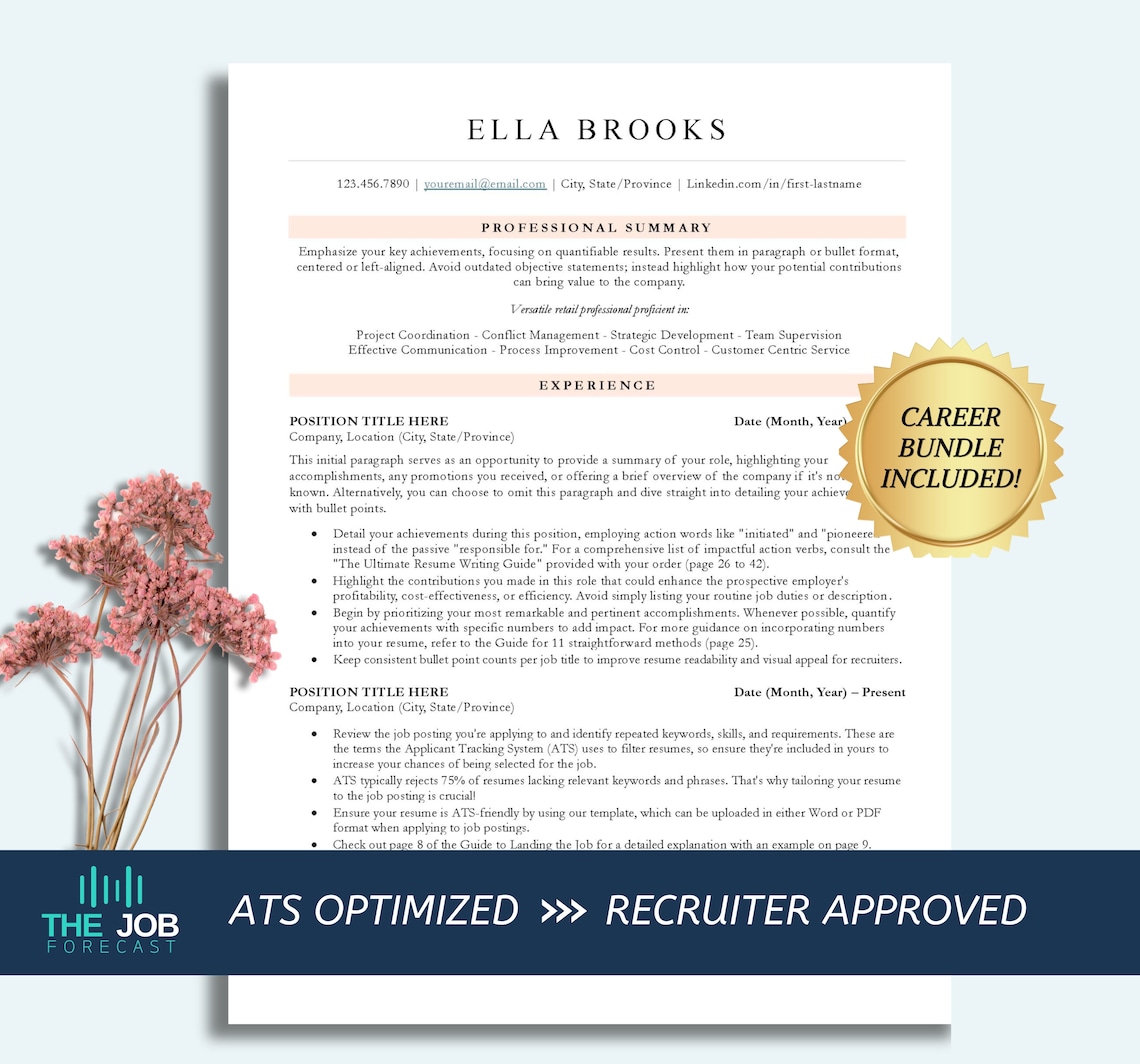 2024 ATS Professional Resume Template Word Cover Letter CV Template ...