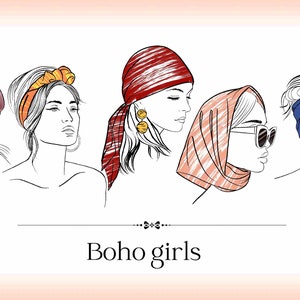 Boho Girl Portrait, Line Minimalistic Art, Bundle 5 Png Files ...