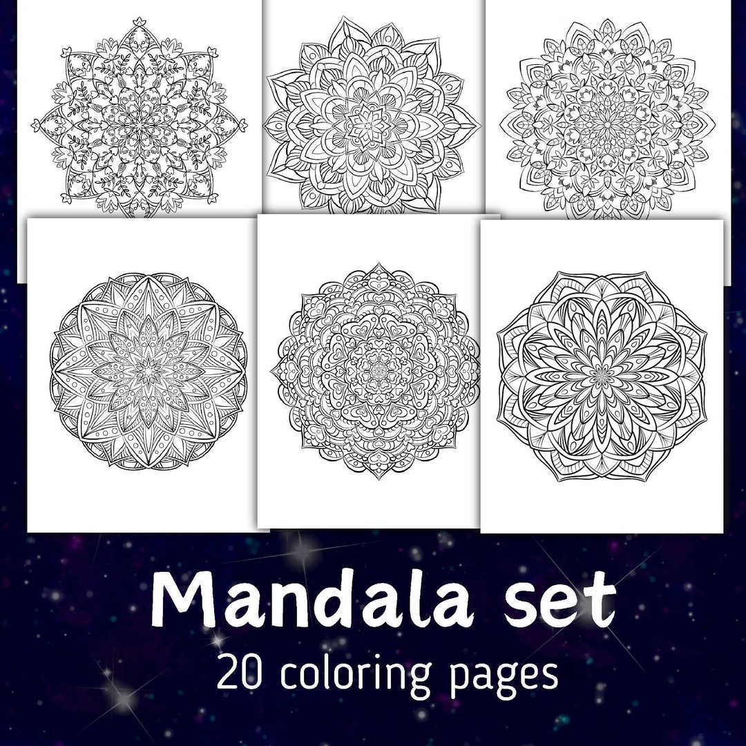 20 Mandala Coloring Pages, Hand Drawn Mandalas Set, Digital Item, .pdf ...