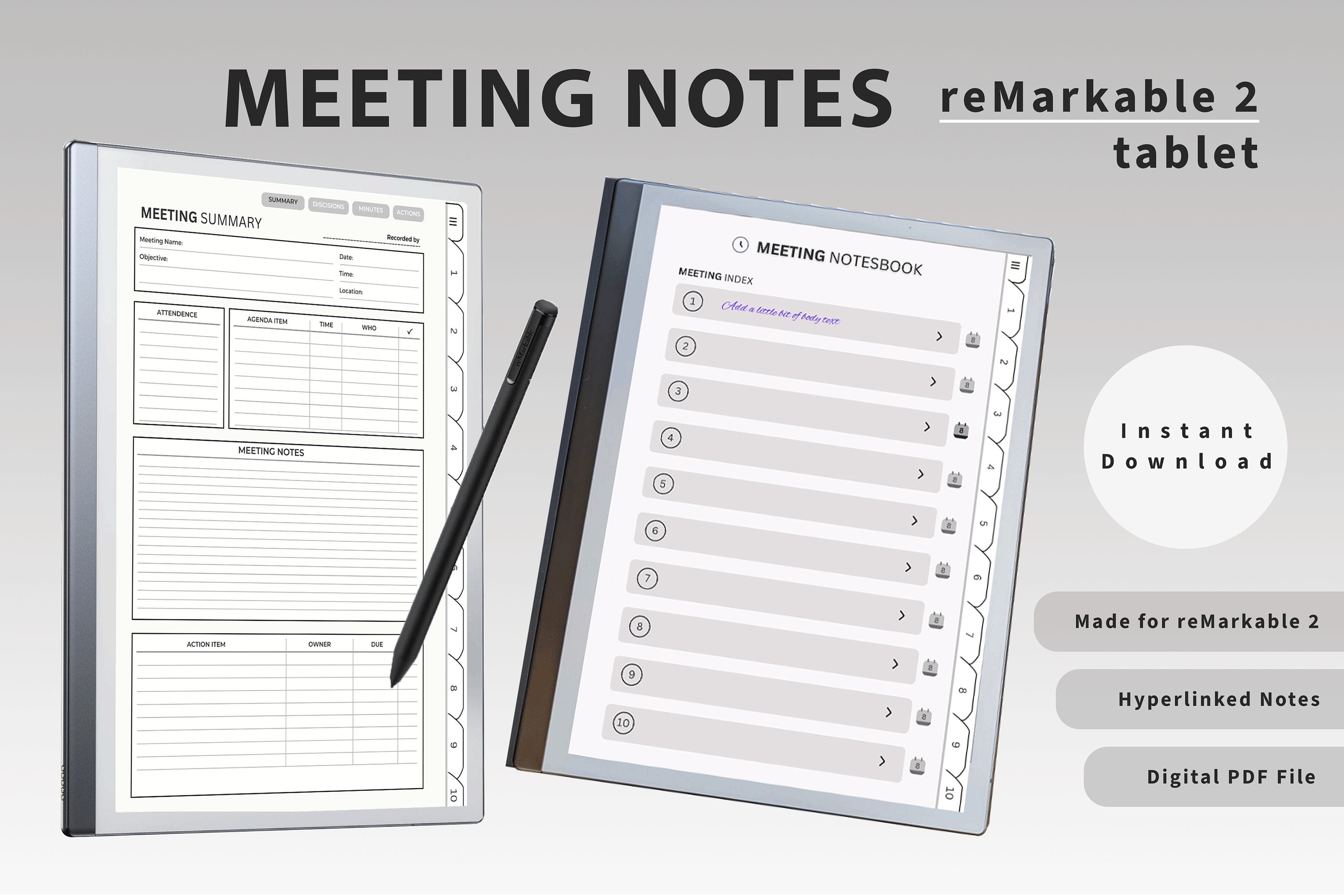 Remarkable 2 Templates Meeting Minutes Meeting Action Meeting Note ...