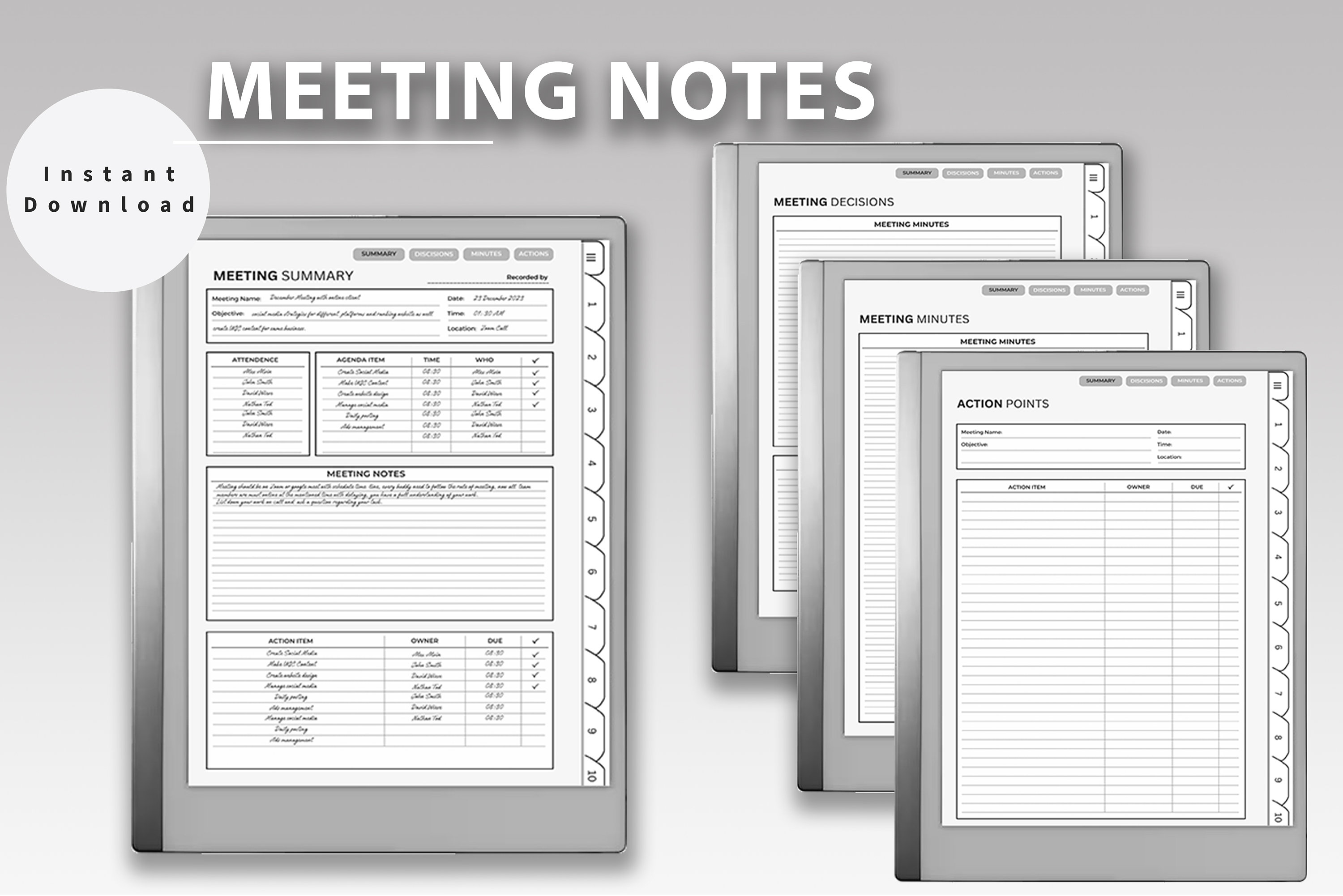 Remarkable 2 Templates Meeting Minutes Meeting Action Meeting Note ...