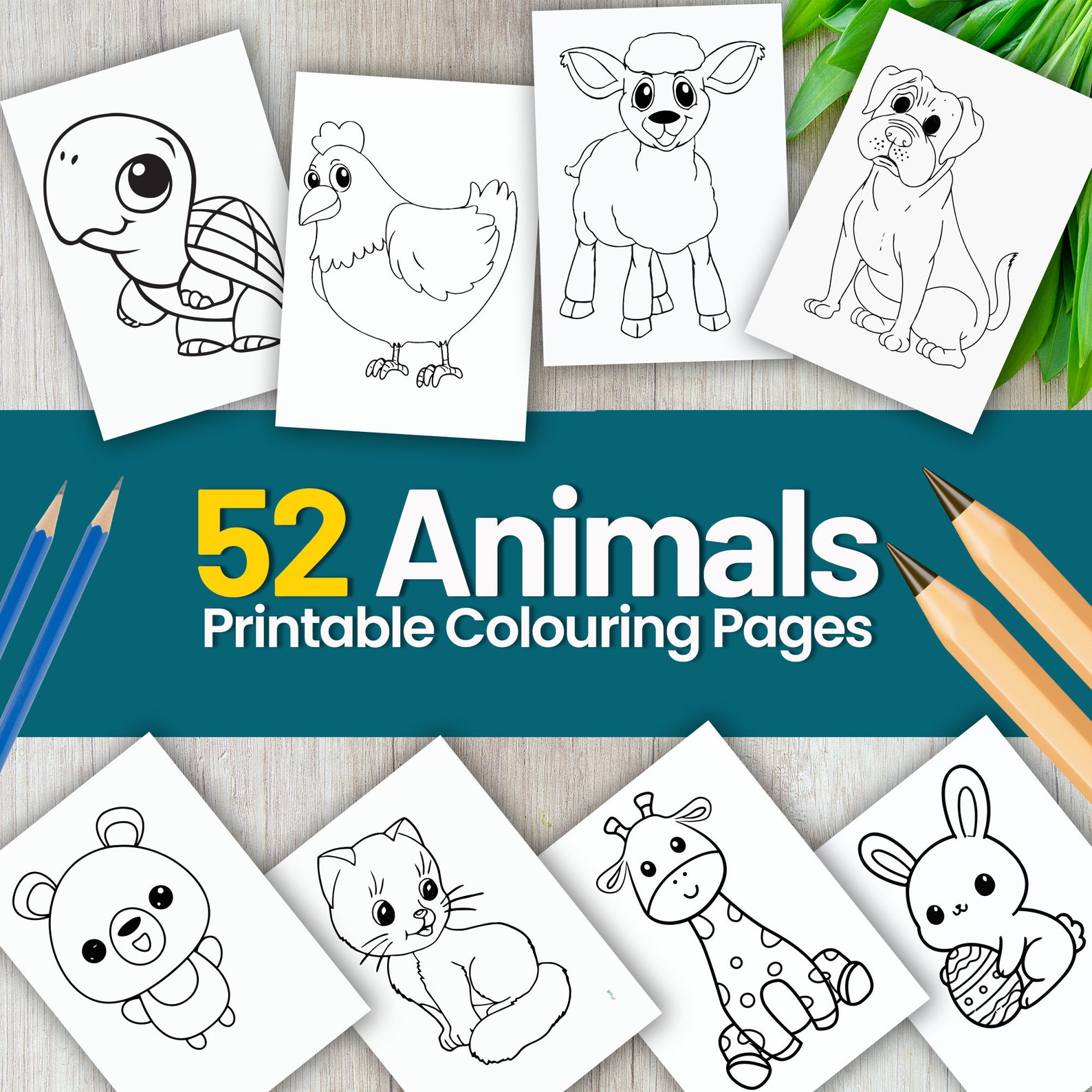 52 Animals Easy Coloring Pages for Kids, Toddlers, Preschoolers ...