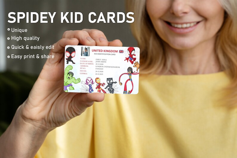 Spidey and His Amazing Friends Id Card for Kids Template Editable on Canva - Etsy