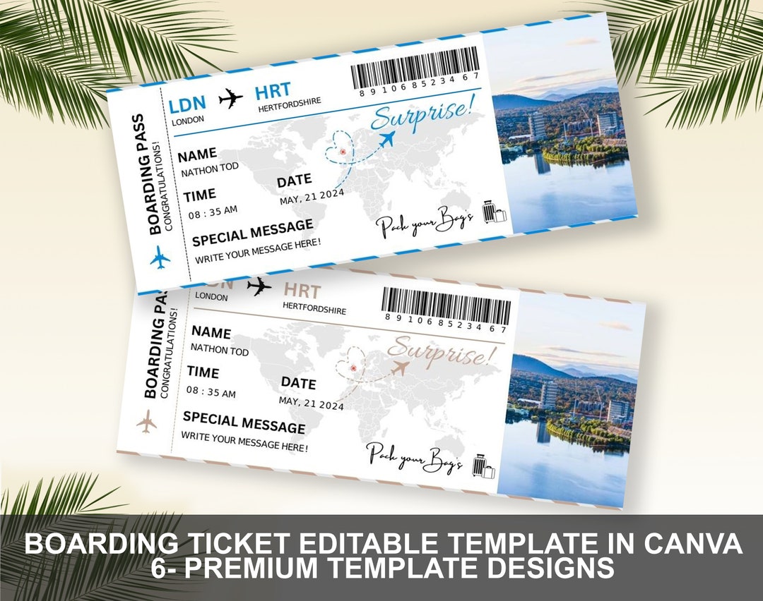 Boarding Pass Canva Editable Template, Printable Airline Ticket ...