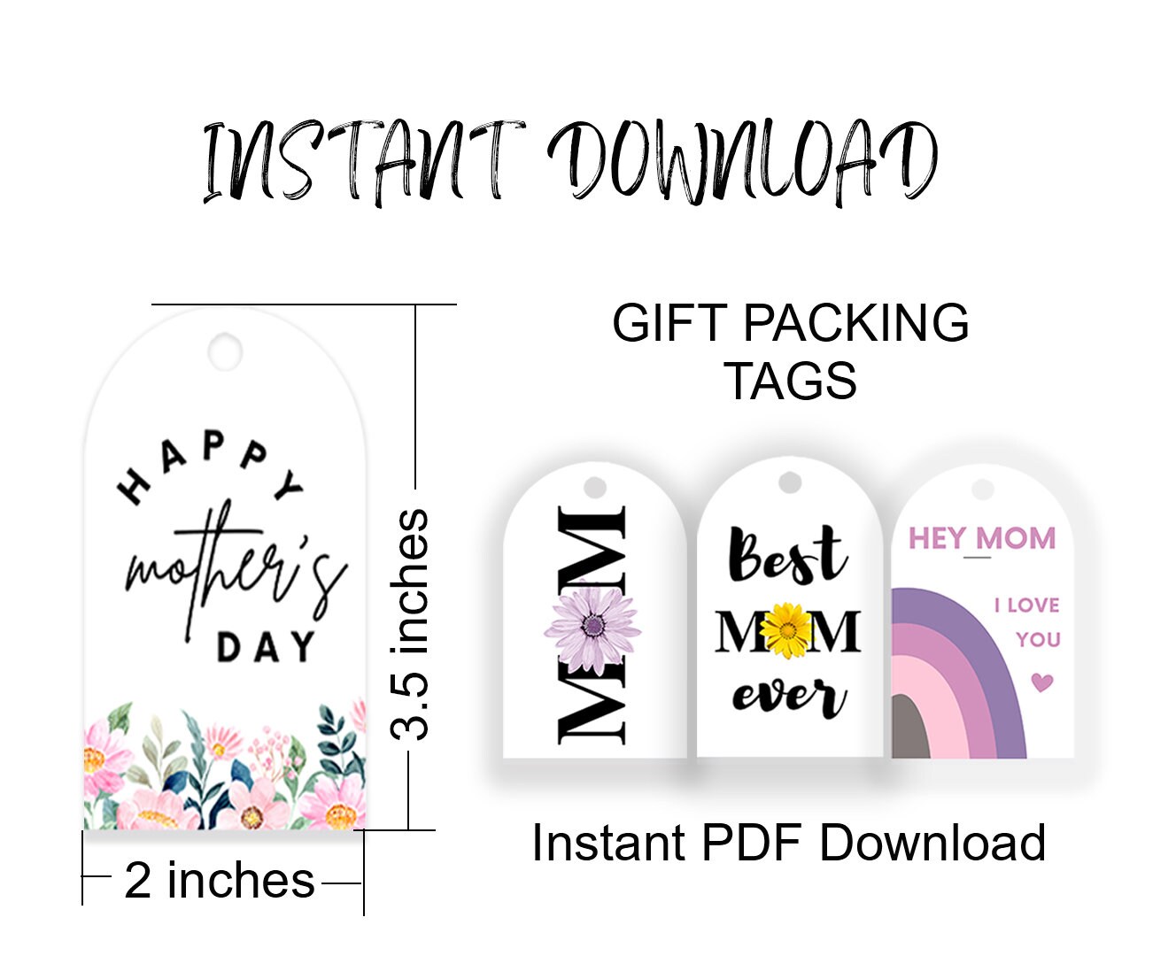 Mother's Day Gift Tags Printable, Spring Floral Tags, Rainbow Mom Tags ...