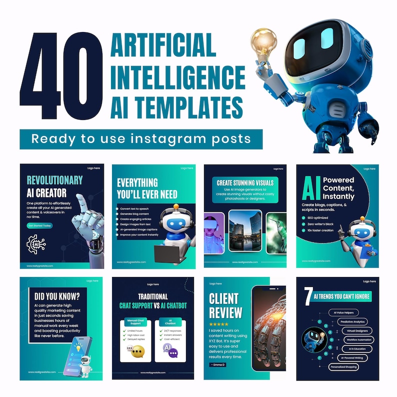 AI Instagram Post Templates | Canva Editable, Social Media Content ...