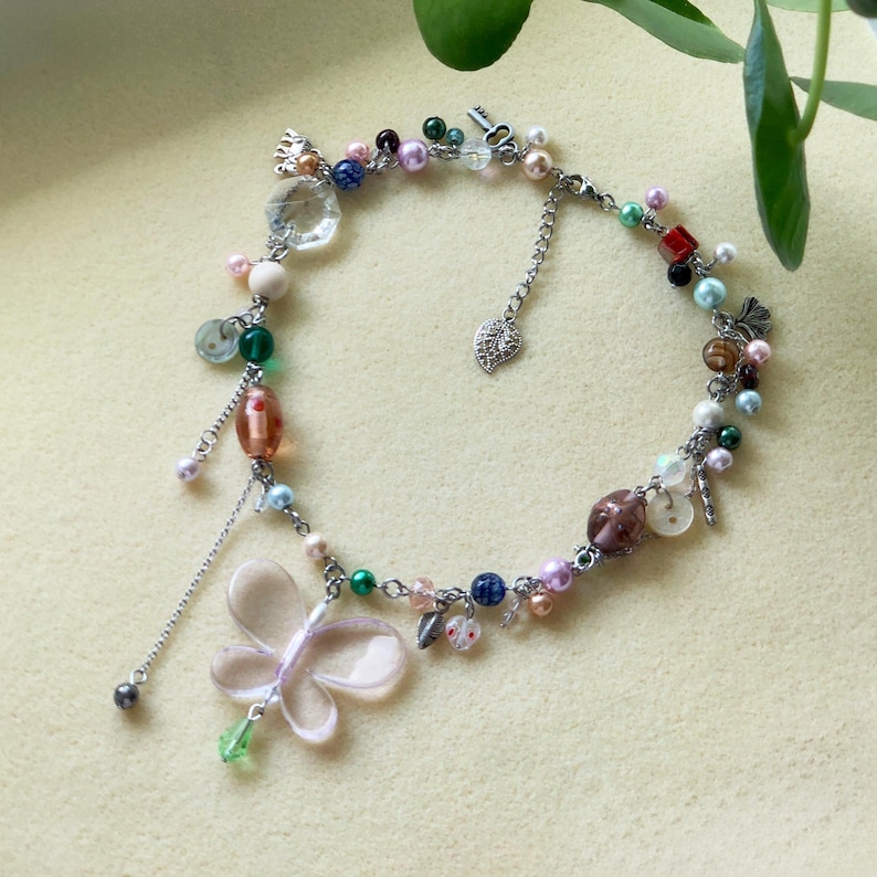 Butterfly Choker: Pastel Beaded Cottagecore Necklace - Etsy