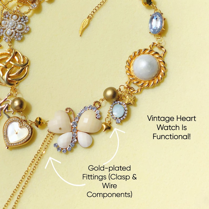 Gold Watch Necklace, Mixed Media Brooch Jewelry, Assemblage Renaissance ...