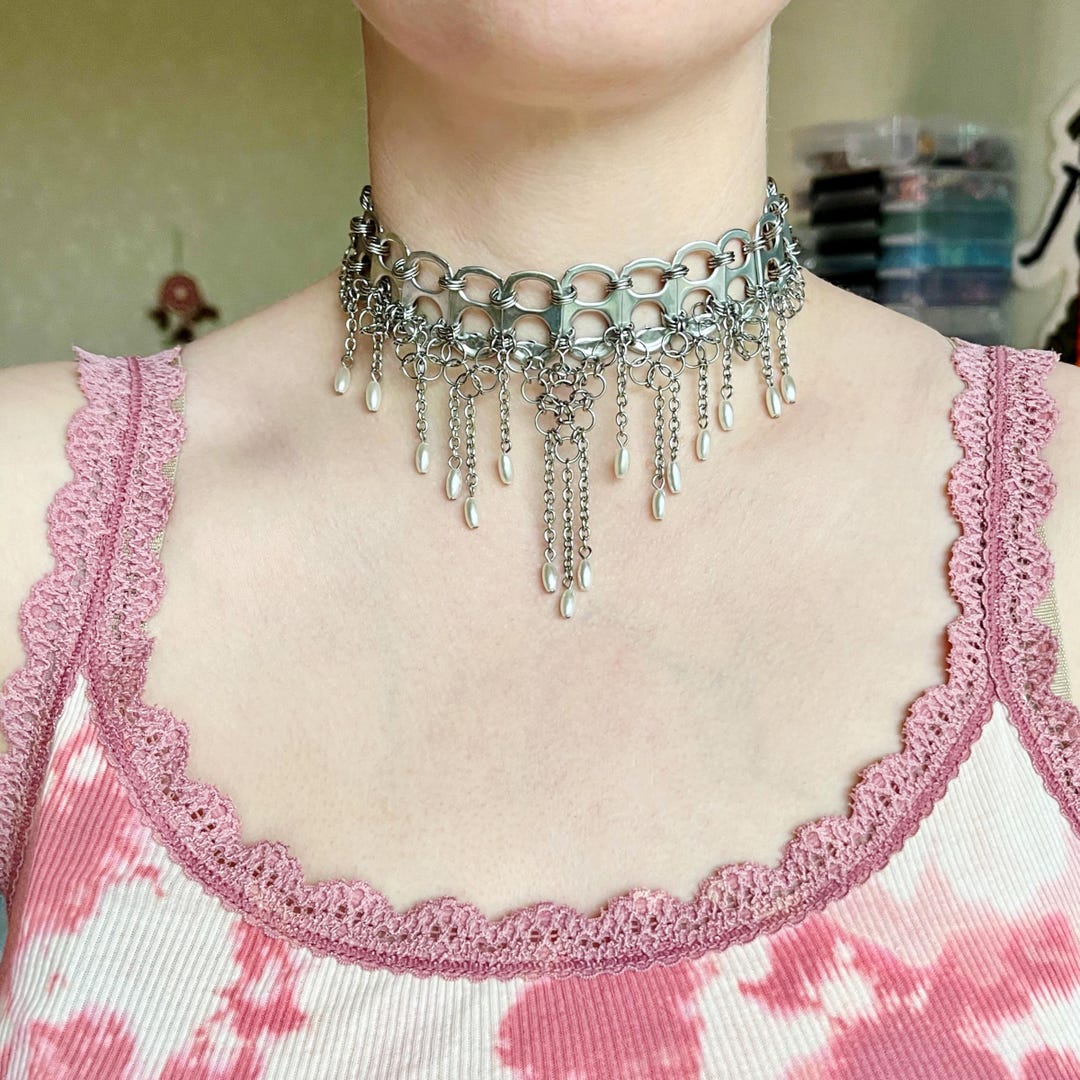 Upcycled Chainmail Soda Tab Choker, Statement Medieval Silver Stainless ...