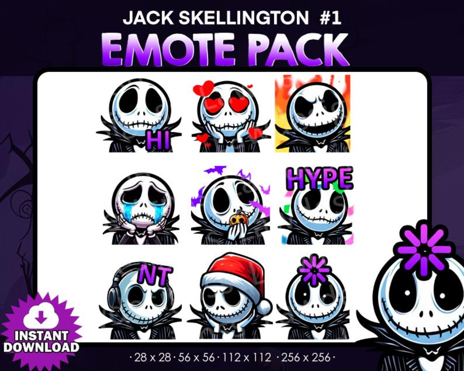 9 Jack Skellington Inspired Emotes Bundle Pack - Twitch, Youtube ...