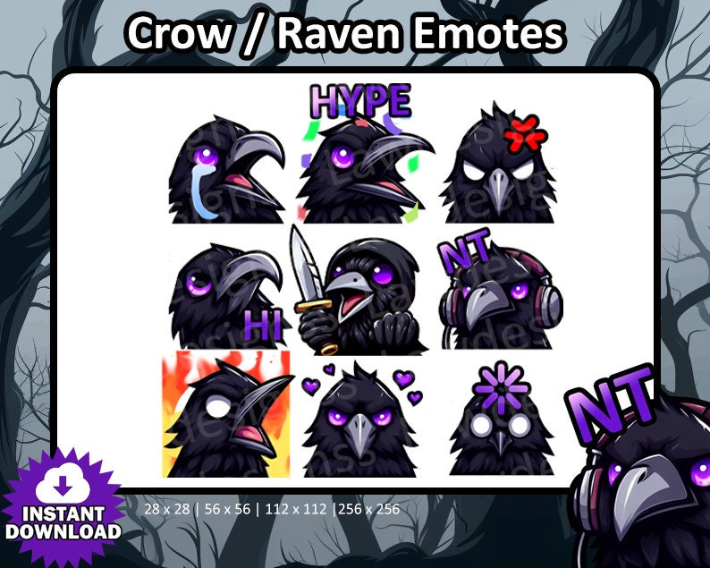 9 Raven/ Crow Emotes Bundle Pack Twitch, Youtube, Discord Killers ...