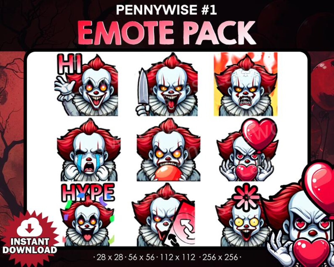 9 Pennywise Emotes Bundle Pack - Twitch, Youtube, Discord | Horror ...