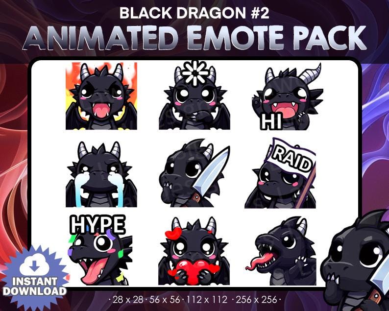 Animated Black Dragon Emotes: Twitch, Discord, Youtube (digital ...