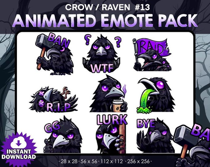 9 Animated Raven/ Crow Emotes Bundle Pack - Twitch, Youtube, Discord ...