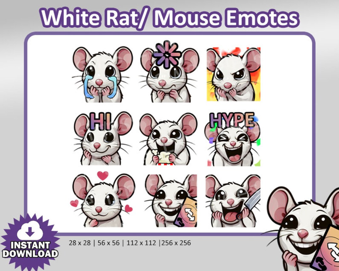 9 White Rat/ Mouse Emotes Bundle Pack Twitch, Youtube, Discord white ...