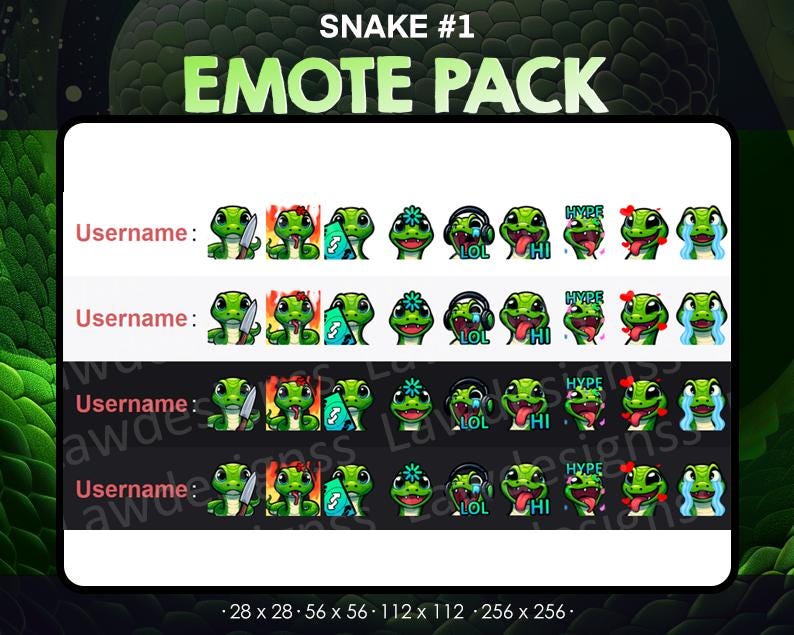 9 Snake Emotes Bundle Pack - Twitch, Youtube, Discord | Dinosaur ...