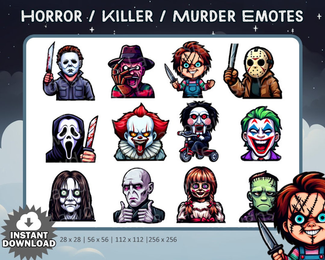 12 Horror/ Killer /murder Emotes/badges Bundle Pack Twitch, Youtube ...