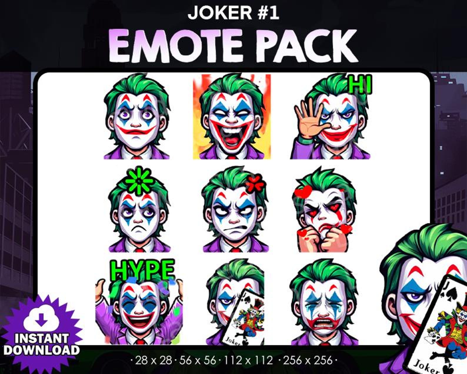 9 Joker Emotes, Clown Emotes, Cute Joker Stream Pack, Harlequin Emotes ...