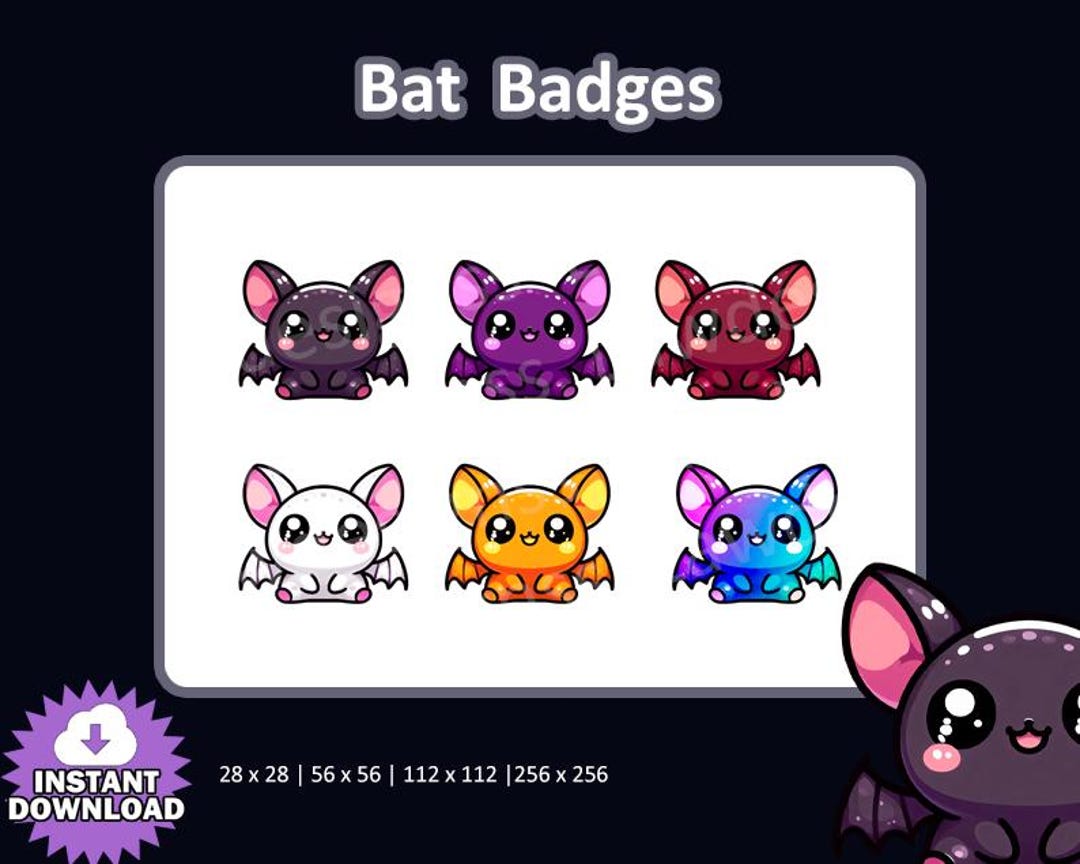 6 Black Bat Badges, Twitch Emotes for Streaming - Youtube Emotes ...