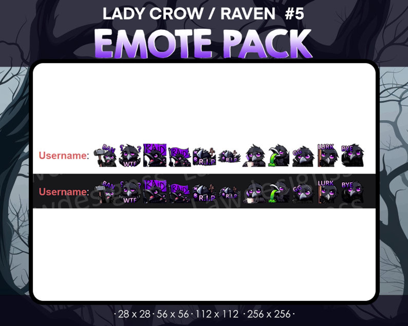 9 Lady Raven/ Crow Emotes Bundle Pack 2 - Twitch, Youtube, Discord ...