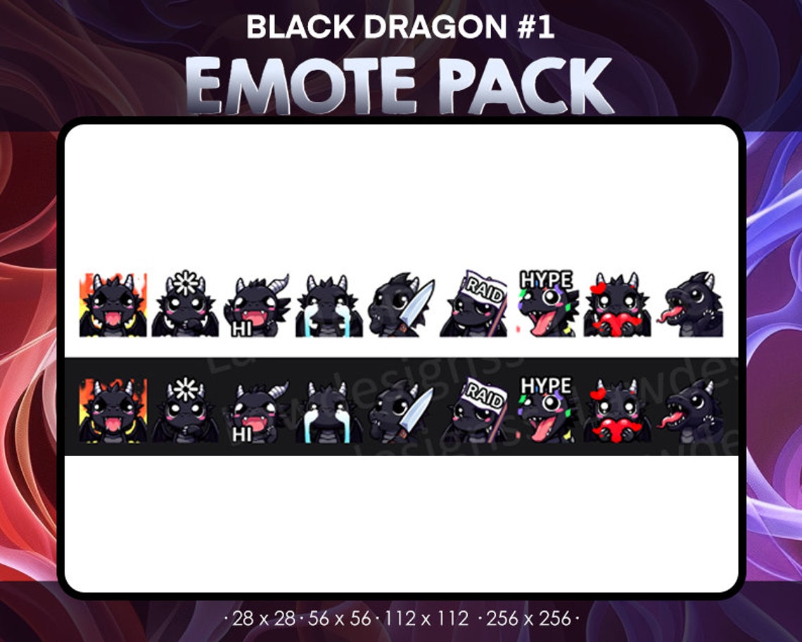 9 Black Dragon Emotes Bundle Pack - Twitch, Youtube, Discord | Dragon ...