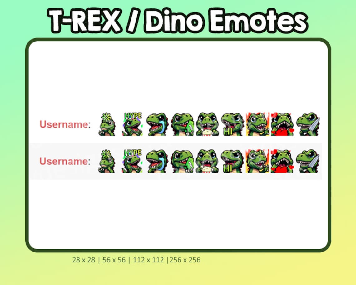 9 T-rex/ Dino Emotes Bundle Pack Twitch, Youtube, Discord Dinosaur ...
