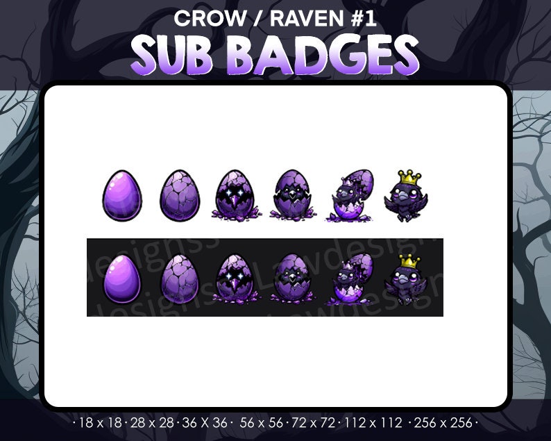 6 Raven/ Crow Sub/bit Badges Bundle Pack - Twitch, Youtube, Discord ...